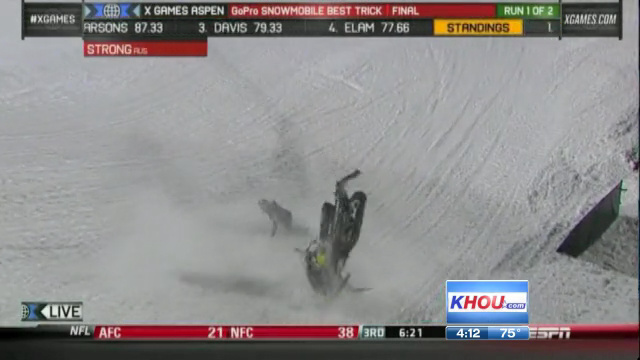 Snowmobile hits bystander in X-Games stunt | khou.com