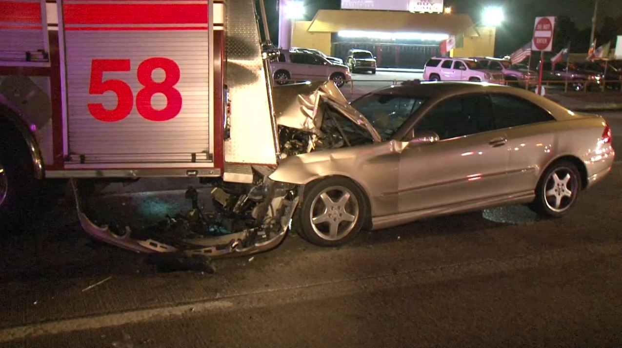 One injured in crash with fire engine | khou.com