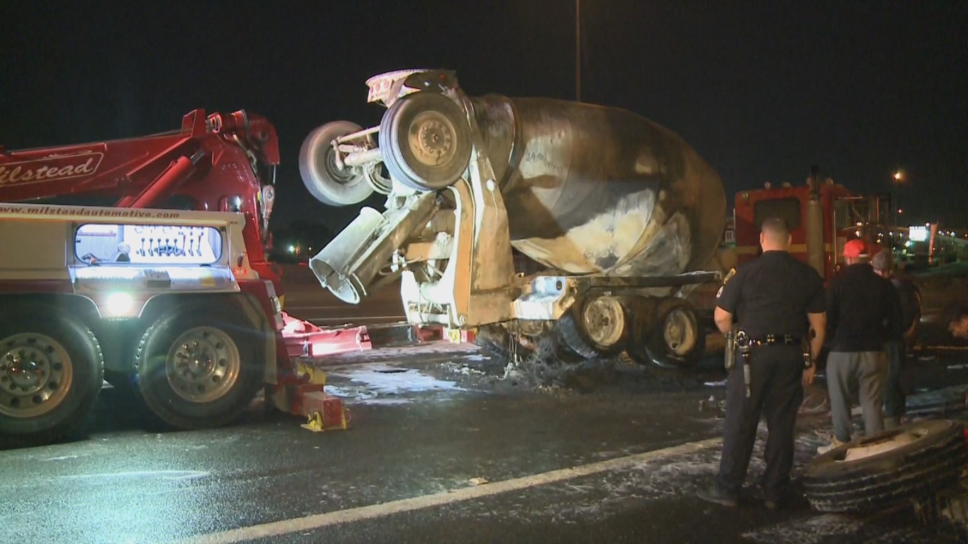 Concrete truck burns on Southwest Freeway; all lanes back open | khou.com
